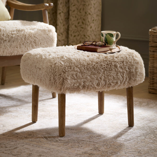 Struan Natural Faux Fur Footstool | Furniture | Voyage Maison – Riva Home