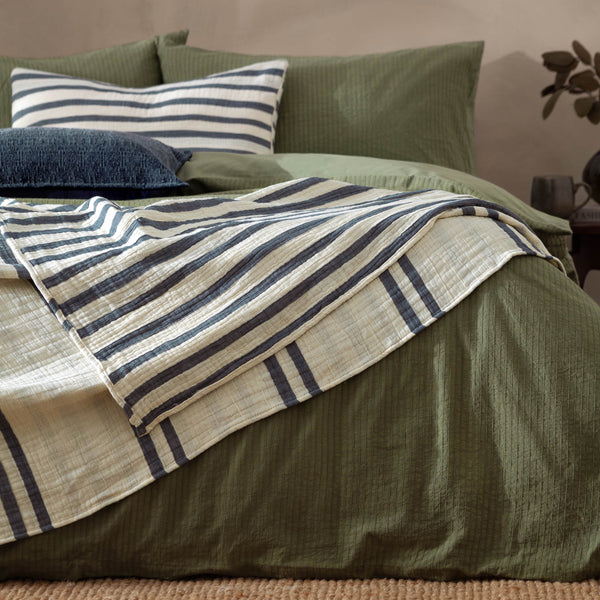 Woven Stripe Blue 100% Cotton Bedspread | Dusk Blue Bedding | Yard ...